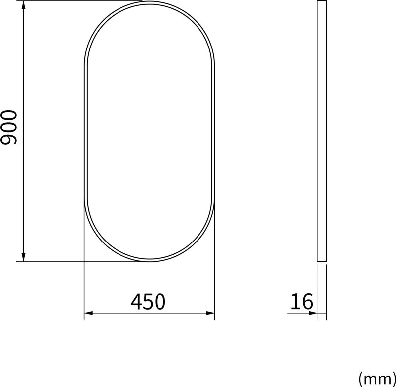 Erga Oval, oválné zrcadlo 45x90cm, černý rám, ERG-V01-OVAL-4590-BK