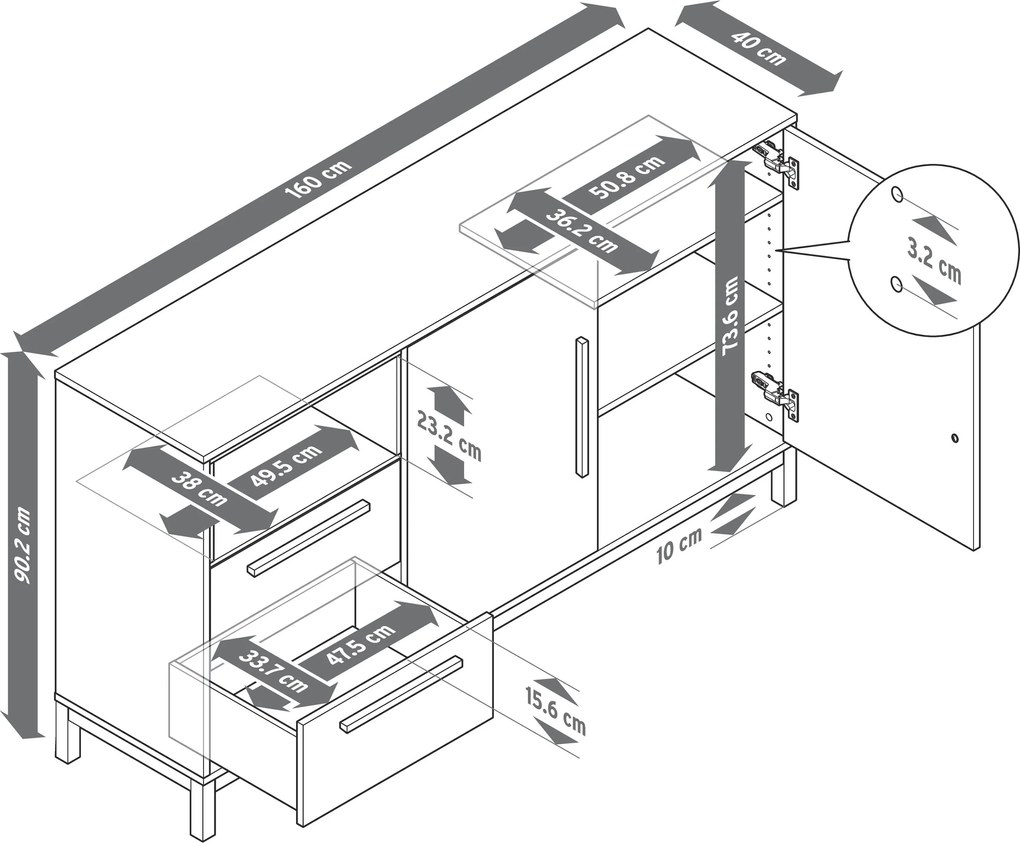 Tchibo - Odkládací skříňka »Eklund« se zásuvkami a dvířky - barva: bílá