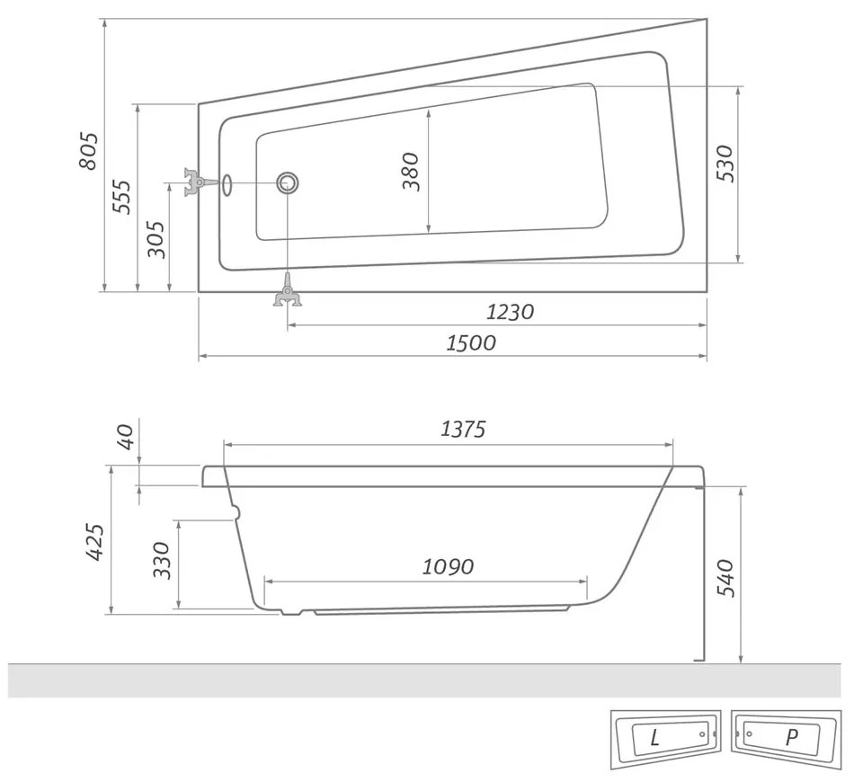 Roth EVA SIDE 150x80 150 x 80 cm 9790000 pravá akrylátová