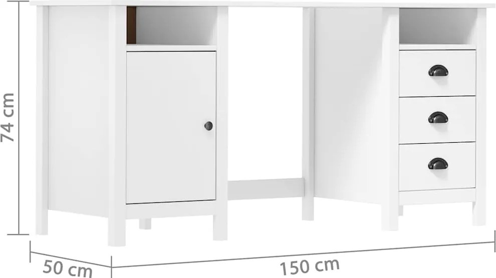 Psací stůl Hill bílý 150 x 50 x 74 cm masivní borové dřevo 289000