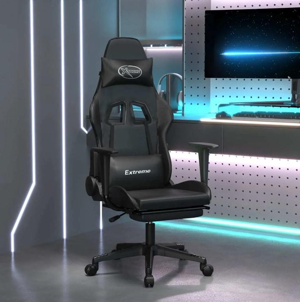 vidaXL Herní židle s podnožkou umělá kůže [3143704] Barva: Černo-modrá