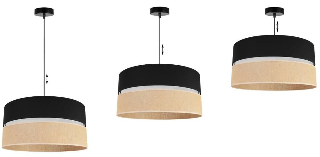Závěsné svítidlo Juta, 1x jutové/černé textilní stínítko, (fi 45cm), b