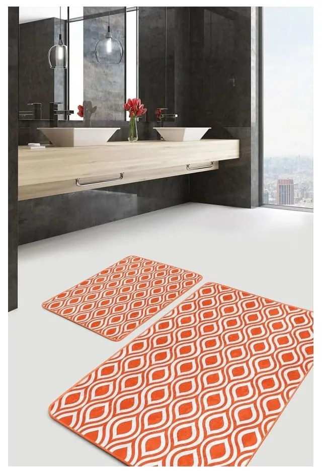 Oranžové sametové koupelnové předložky v sadě 2 ks 60x100 cm – Mila Home