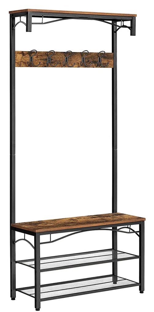 Věšák na chodbu HENRY s prostorem pro boty, 80x30x178,5cm, hnědá/černá Vasagle