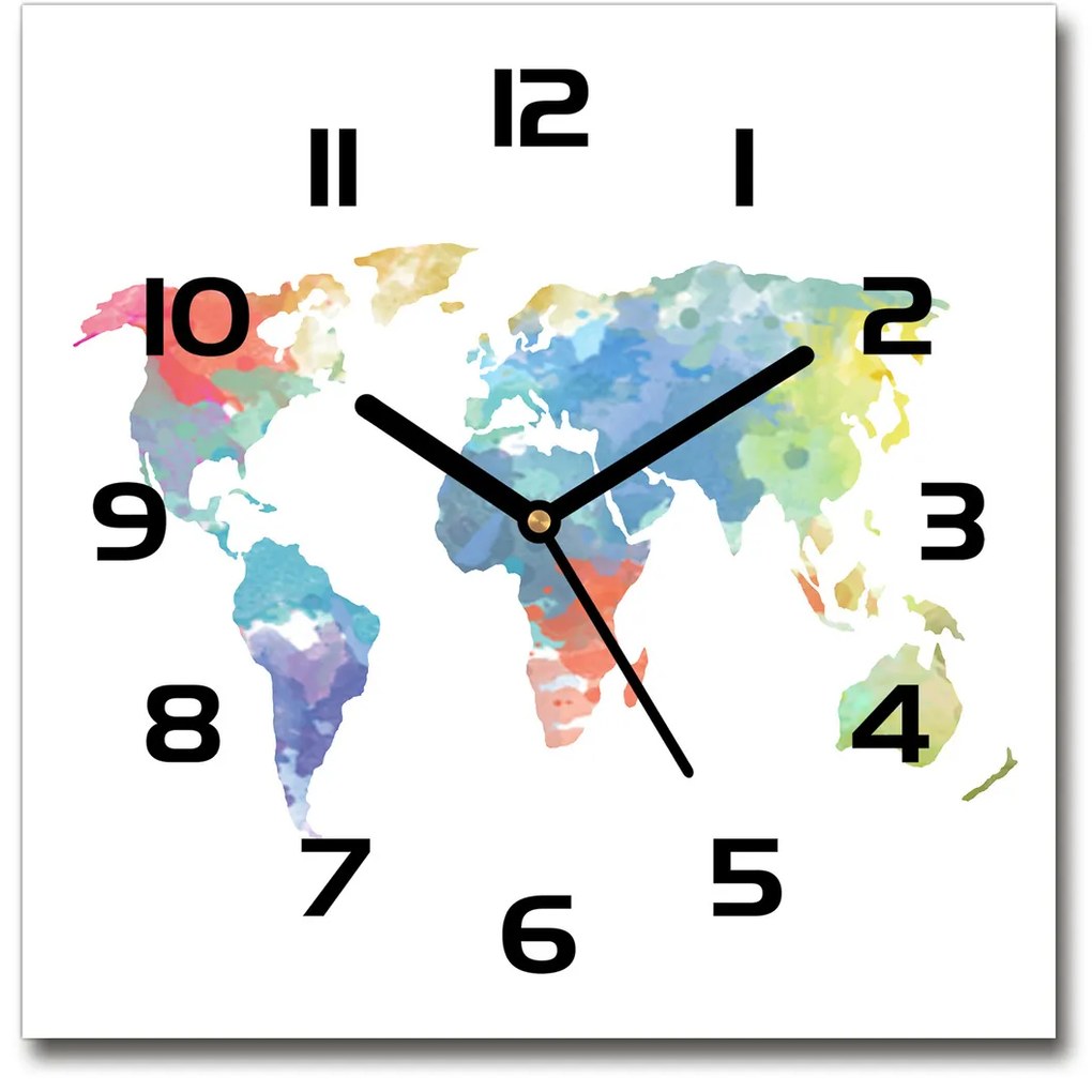 Skleněné hodiny na stěnu Mapa světa