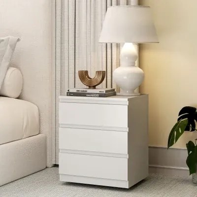 HOMCOM komoda 3 zásuvky se systémem tlumeného zavírání do obývacího pokoje, kanceláře, moderní design 45x40x52,8 cm, bílá