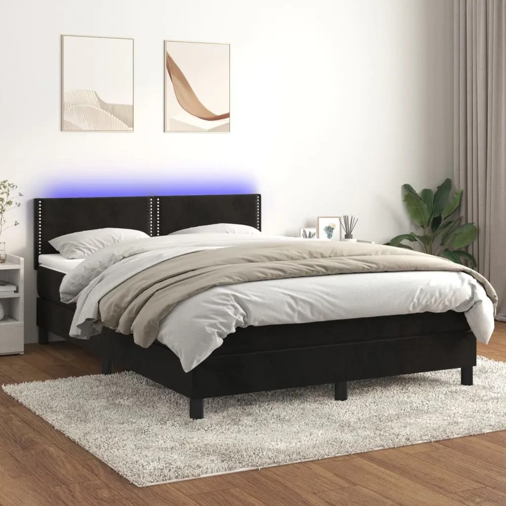 Box spring postel s matrací a LED černá 140x190 cm samet 3134341