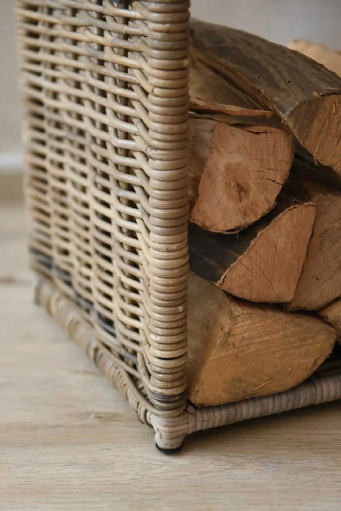 Koš na dřevo LUMBER, ratan, délka 42 cm, přírodní šedá