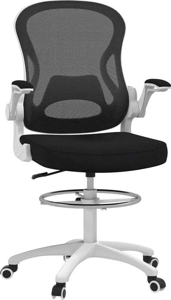 Ergonomická kancelářská židle Vinsetto z prodyšné látky s nastavitelnou výškou a sklopnými područka, 59x65x110-130 cm, bílá a černá | Aosom
