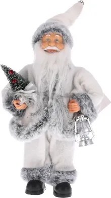 Vánoční dekorace Santa Claus s lucernou bílá / šedá 30 cm