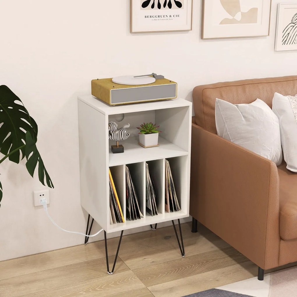 Costway Stojan na gramofon s nabíjecí stanicí 3 stojan na gramofonové desky