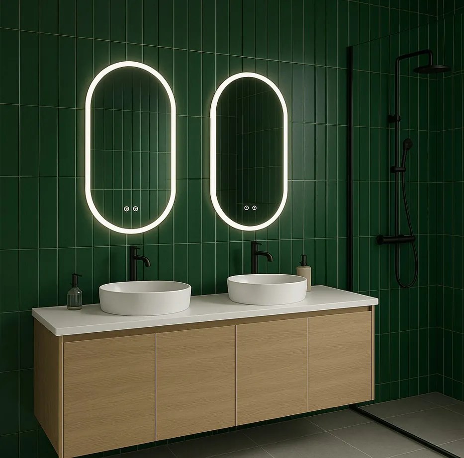 Erga Demi, oválné LED zrcadlo 60x90cm, 3 barvy světla, přední osvětlení, topná podložka proti zapaření, ERG-V01-Demi-6090-CL
