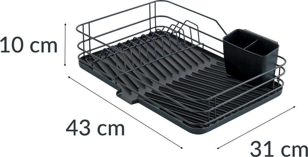 Odkapávač na nádobí s plastovou rohoží, černý