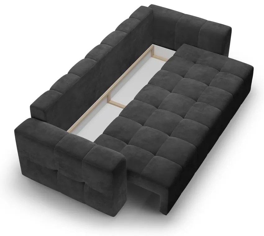 Tmavě šedá sametová rozkládací/s úložným prostorem pohovka 250 cm Luca - II. jakost – Milo Casa