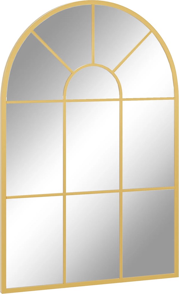 Zrcadlo na stěnu HOMCOM 91 x 60 cm Okenní zrcadlo s kovovým rámem Dekorativní zavěšené zrcadlo Zrcadlo do předsíně do ložnice nebo obývacího pokoje Zl
