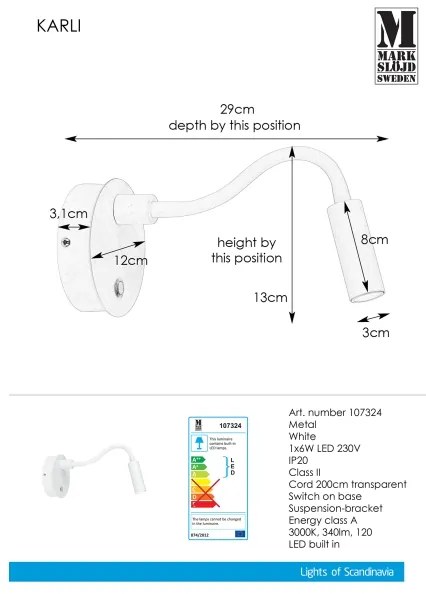 Markslöjd 107324 - LED Nástěnné svítidlo KARLI LED/6W/230V