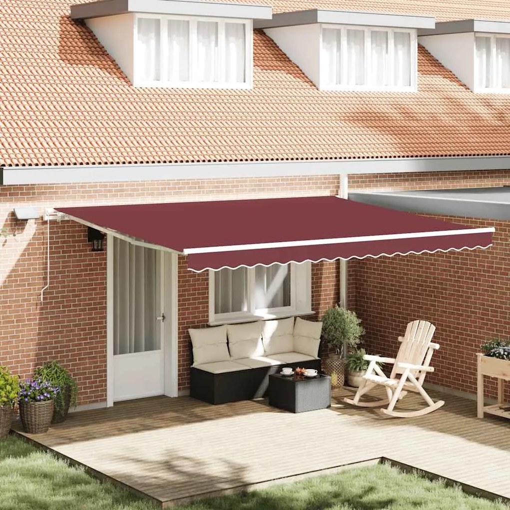 Ručně zatahovací markýza s LED burgundská 450 x 300 cm 3214976