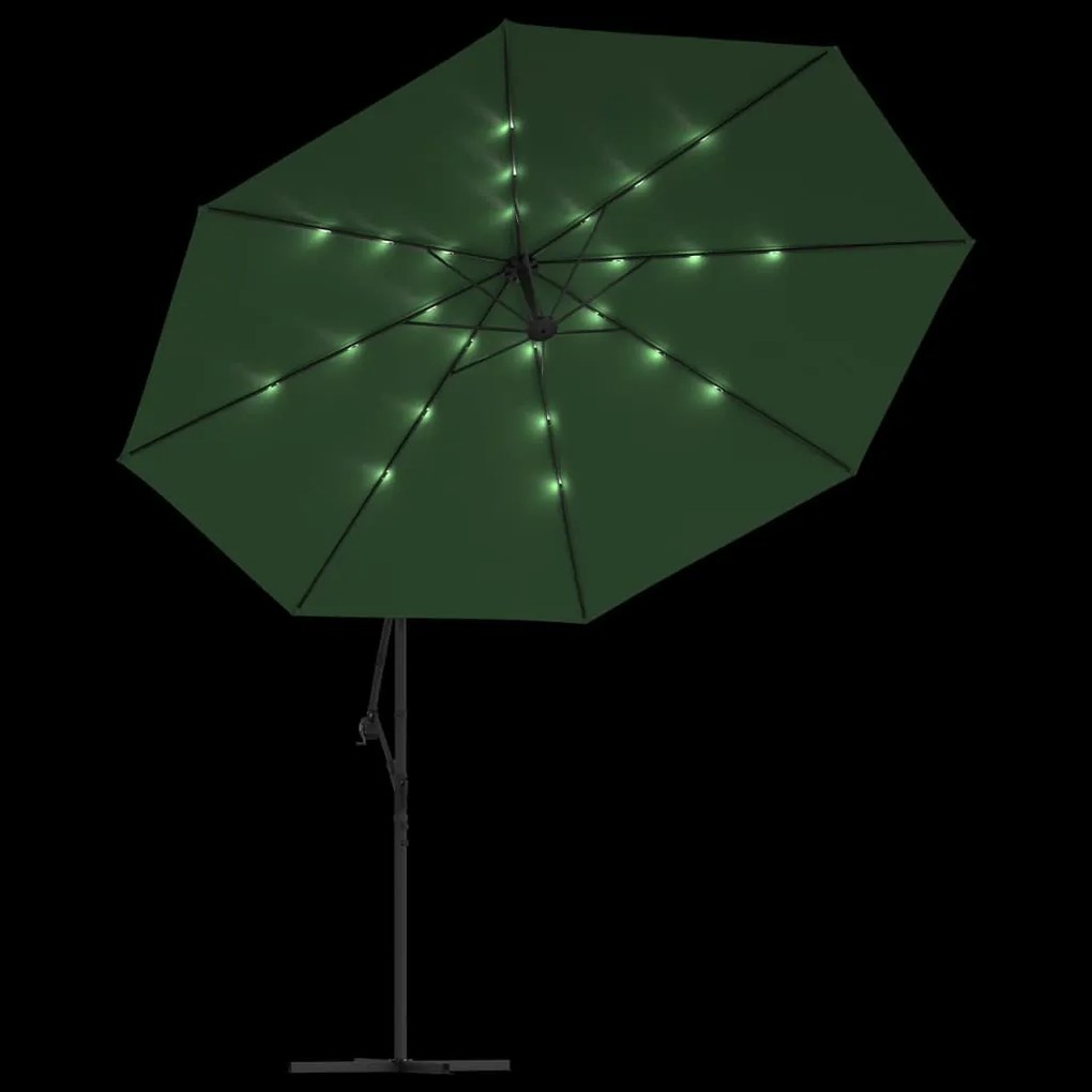 Konzolový slunečník s LED světly a kovovou tyčí 350 cm zelený - Default Title