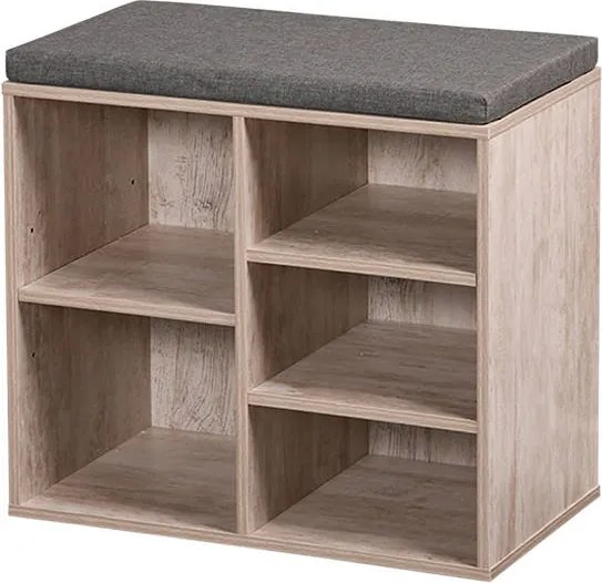 Botník se sedadlem, 5 přihrádek, MDF, bělený, Kesper