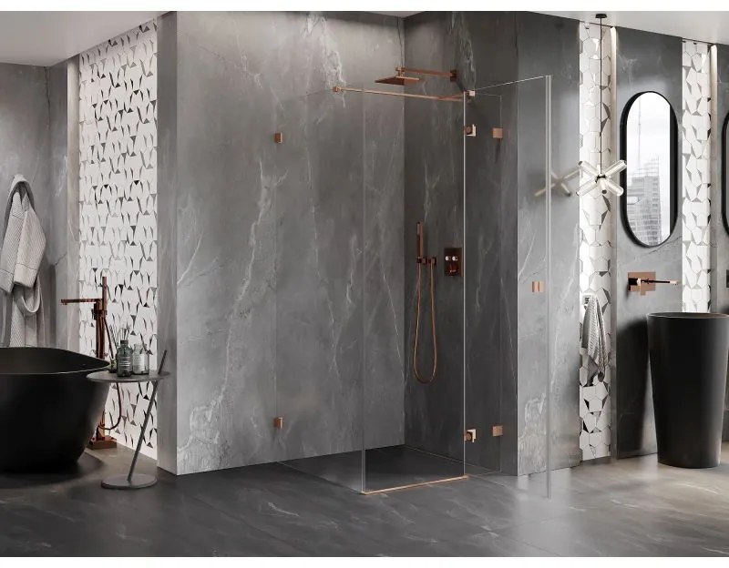 Mexen Lunar T, výklopný sprchový kout pravý 120 x 120 cm, 8mm čiré sklo, profil měděná matná, 834T-120-120-65-00-P