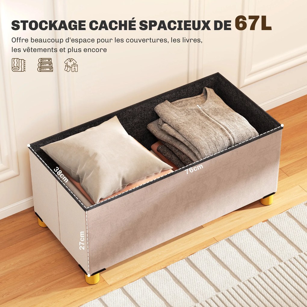 HOMCOM Úložná lavice, na konci postele, skládací, 76 x 38 x 38 cm, objem 67 L, nosnost 120 kg, s víkem, do ložnice, chodby, obývacího pokoje, růžová |