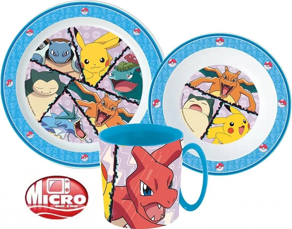 Javoli Dětská jídelní sada Pokémon s hrnkem mikroplast 3-dílná