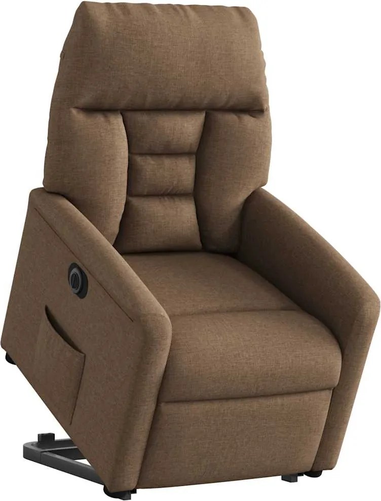 Elektrické zvedací polohovací křeslo hnědé textil 3303056