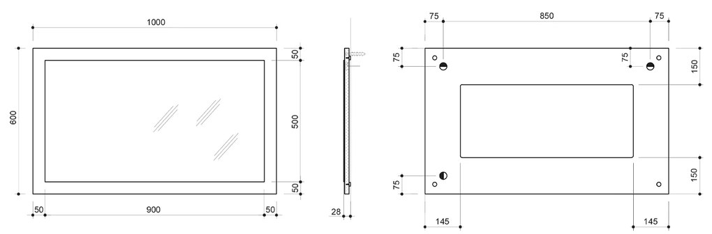 Sapho, NIROX zrcadlo v rámu 1000x600x28 mm, dub stříbrný, NX106-1111