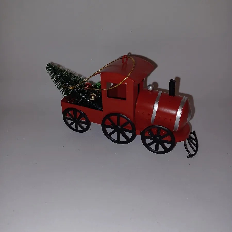 Vánoční ozdoba kovová lokomotiva, 15,2 × 4,5 × 8,2 cm, závěsná, červená