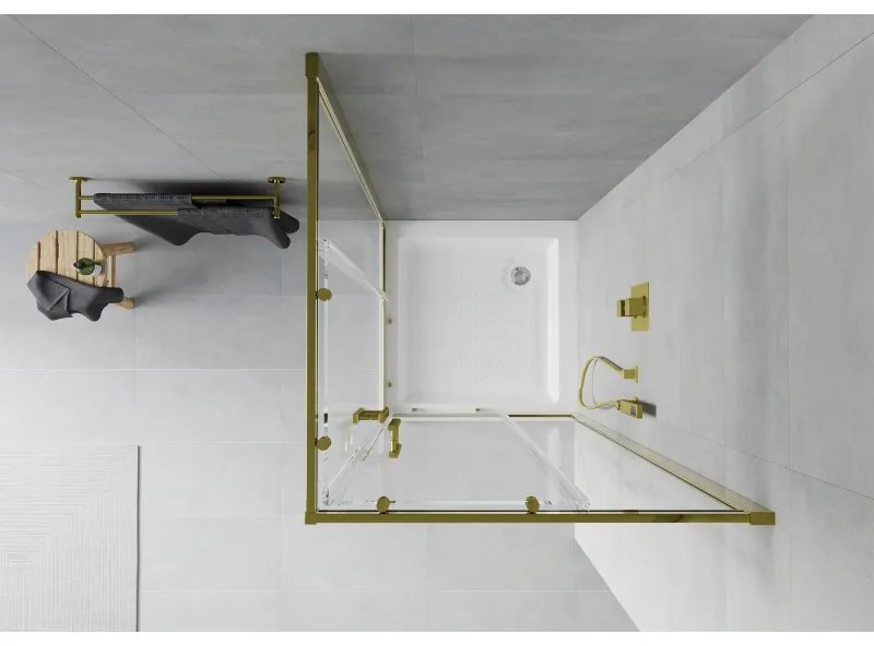 Mexen Rio čtvercový sprchový kout 70 x 70 cm, Průhledné, Zlatá + sprchová vanička Rio, Bílá - 860-070-070-50-00-4510