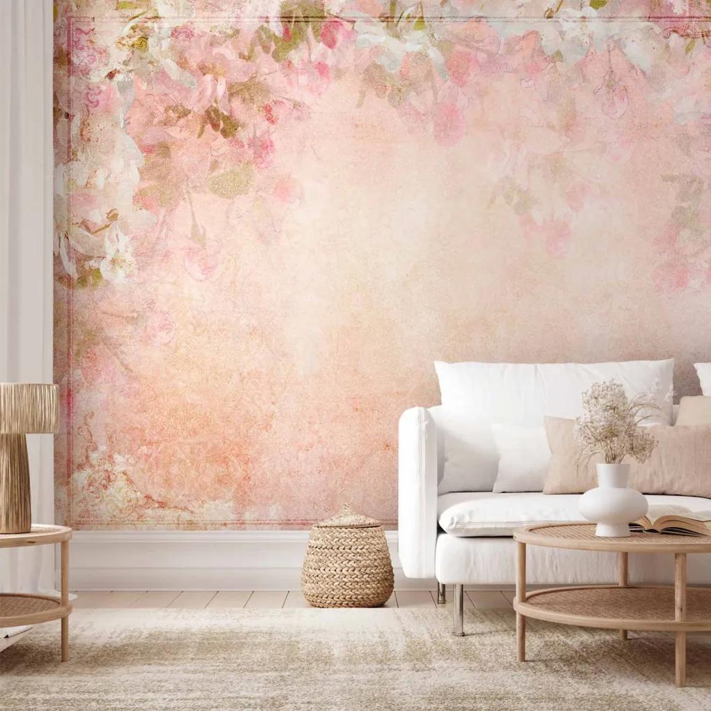 Fototapeta Růžové květy jako malované - motiv květů s vzory a texturou