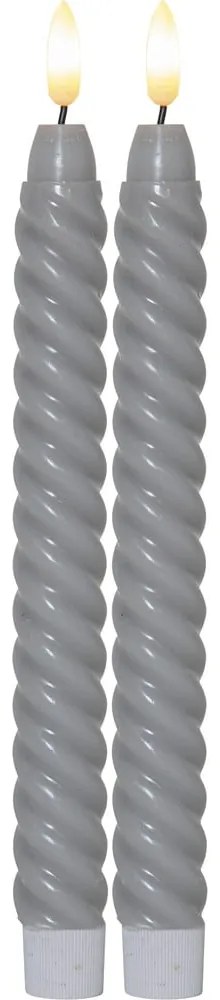 Sada 2 šedých voskových LED svíček Star Trading Flamme Swirl Antique, výška 25 cm