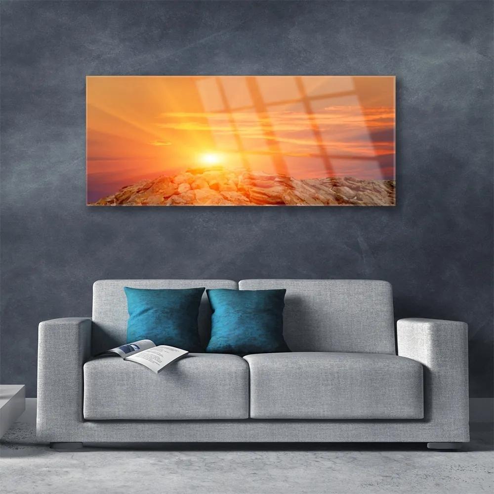akrylový obraz Slunce Nebe Hora Krajina 125x50 cm