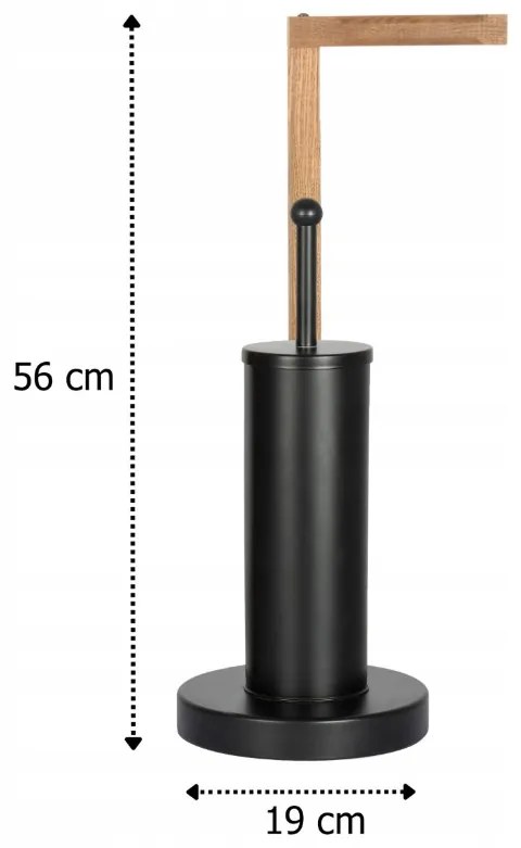 Erga Aurora Small Black, toaletní WC kartáč s dřevěným držákem na WC papír na postavení 19x19x56 cm, hnědá-černá, ERG-SEP-1340STLAZSBLA