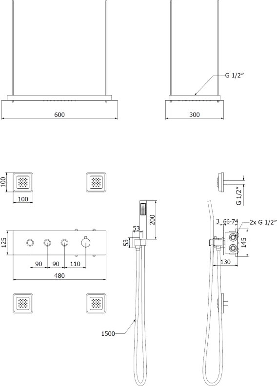 Mexen Soler, sprchová souprava pod omítku, chromová, 7601-04-00