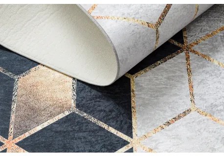 Dywany Luszczow Kusový koberec ANDRE pratelný 1171 Krychle, geometrický protiskluz, černý / zlato Rozměr koberce: 80 x 150 cm