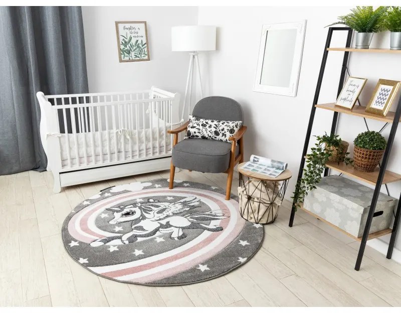 Dywany Łuszczów, Dětský kusový koberec Petit Pony grey kruh, 120x120 (průměr) kruh, růžová, dětský pokoj