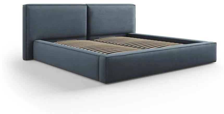 Tmavě modrá čalouněná dvoulůžková postel s úložným prostorem a roštem 200x200 cm Arendal – Cosmopolitan Design