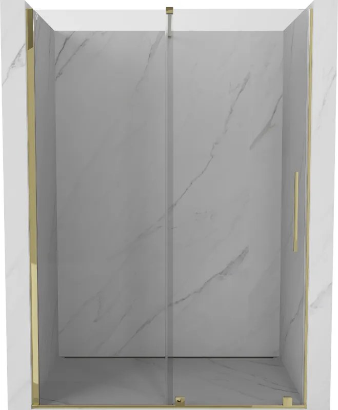 Mexen Velar, posuvné dveře do otvoru 130x200 cm, 8mm čiré sklo, zlatá lesklá, 871-130-000-01-50