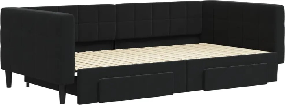 Válenda s přistýlkou a zásuvkami černá 100 x 200 cm samet 3196750