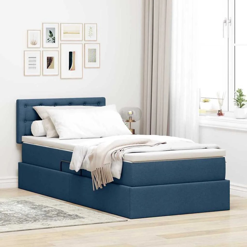 Postel s úložným prostorem a matrací Modrá 100 x 200 cm Samet 3370619