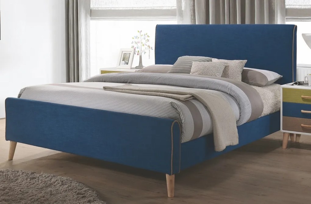 Manželská postel 180x200 cm čalouněná látkou v modré barvě KN929