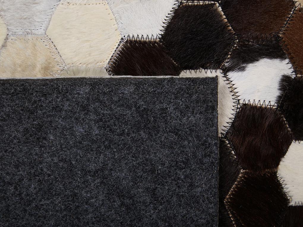 Kožený patchworkový koberec 160 x 230 cm hnědočerný EYIM Beliani