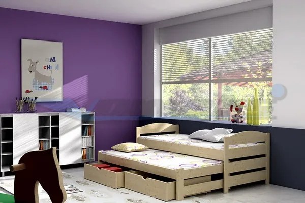 Vomaks Dětská postel s výsuvnou přistýlkou DPV 009 180 cm x 80 cm Bezbarvý ekologický lak
