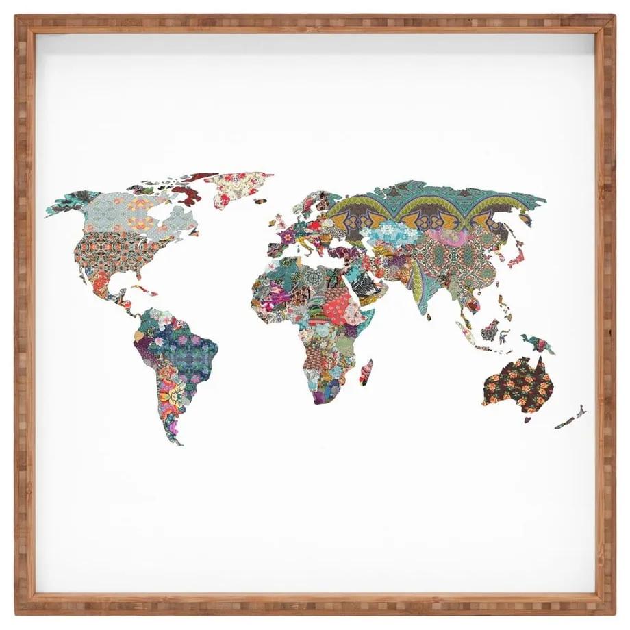 Dřevěný dekorativní servírovací tác Map, 40 x 40 cm