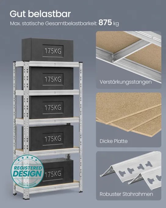 Set dvou regálů SONGMICS 30x75x150 cm GLR451E01 stříbrný