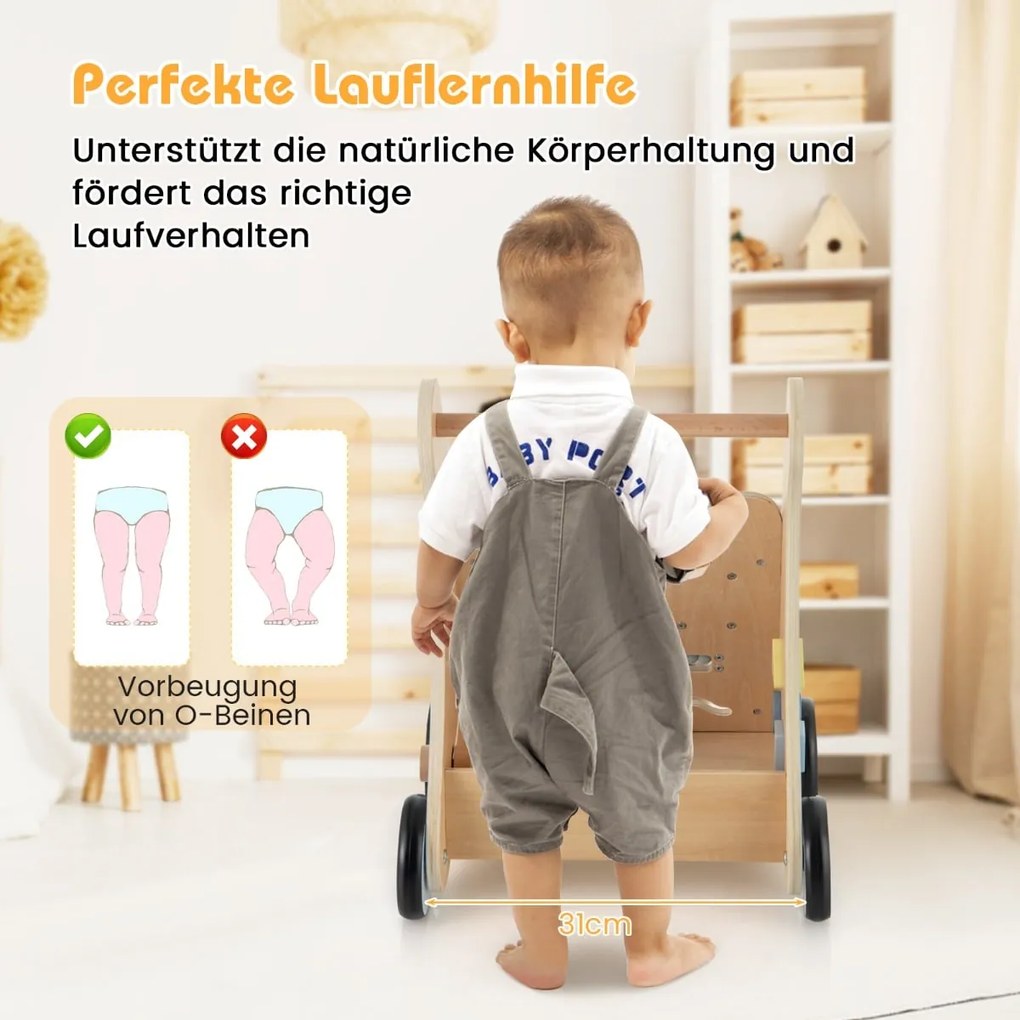 Costway Dřevěné dětské chodítko s multi-aktivitním výukovým centrem Montessori