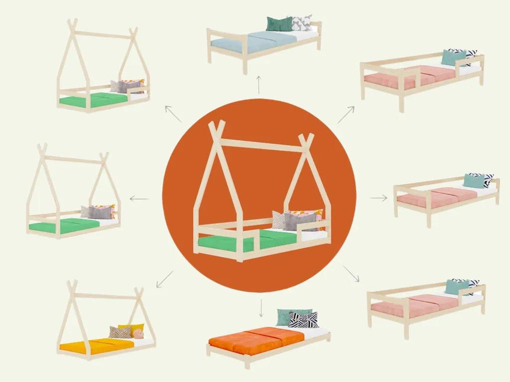 Benlemi Dětská nízká postel SAFE 9v1 ve tvaru teepee se zábranou Zvolte barvu: Nelakovaná, Zvolte rozměr: 90x180 cm, Zvolte zábranu: S otevřeným vstupem