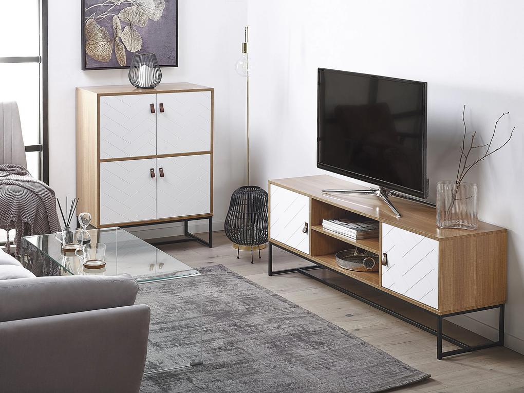 TV skříňka ze světlého dřeva s bílou NUEVA Beliani