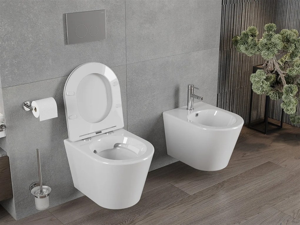 Mexen Rico závěsné wc Rimless s toaletním Slim sedátkem z duroplastu, bílá - 30720300